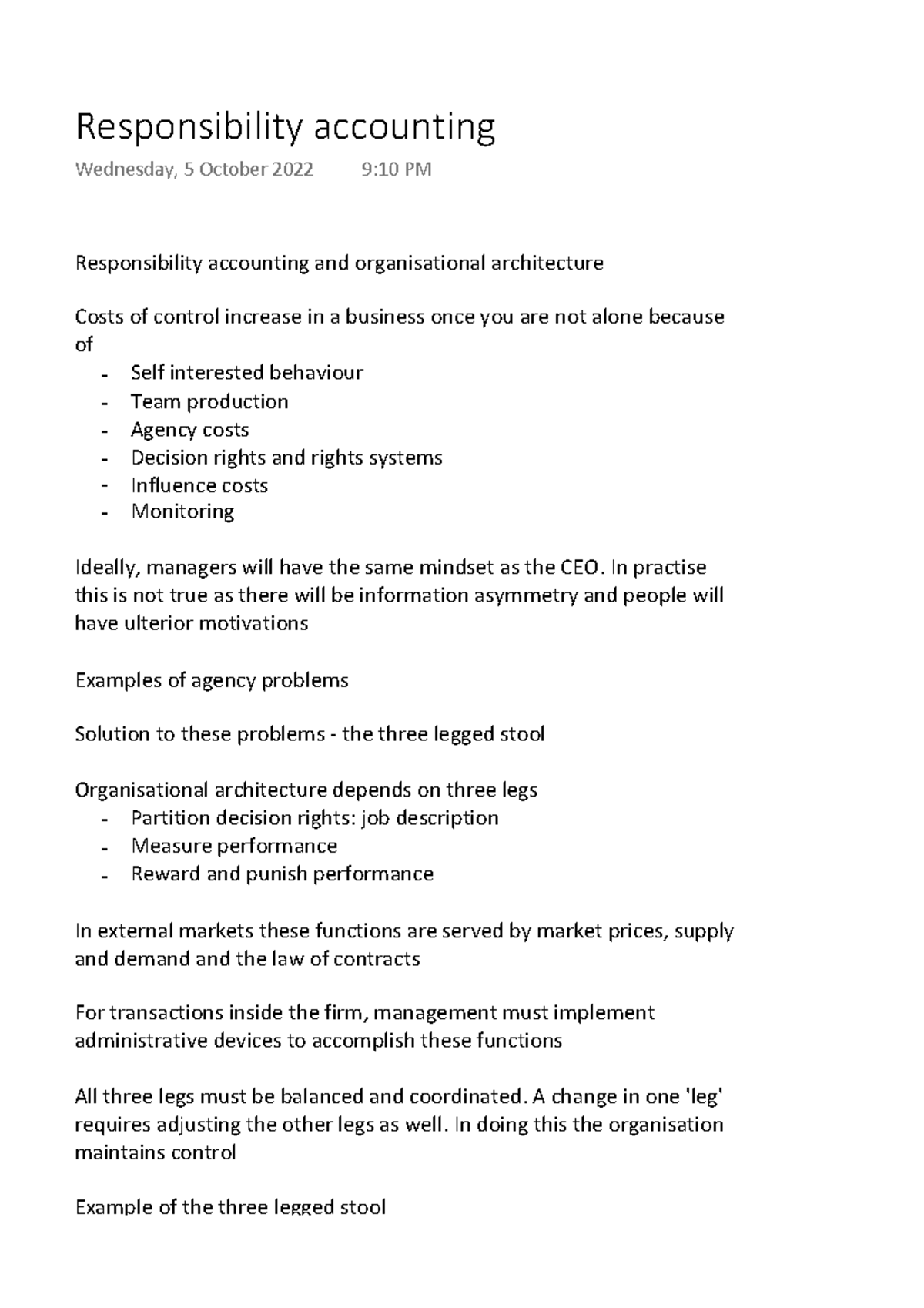 Responsibility accounting - In practise this is not true as there will ...