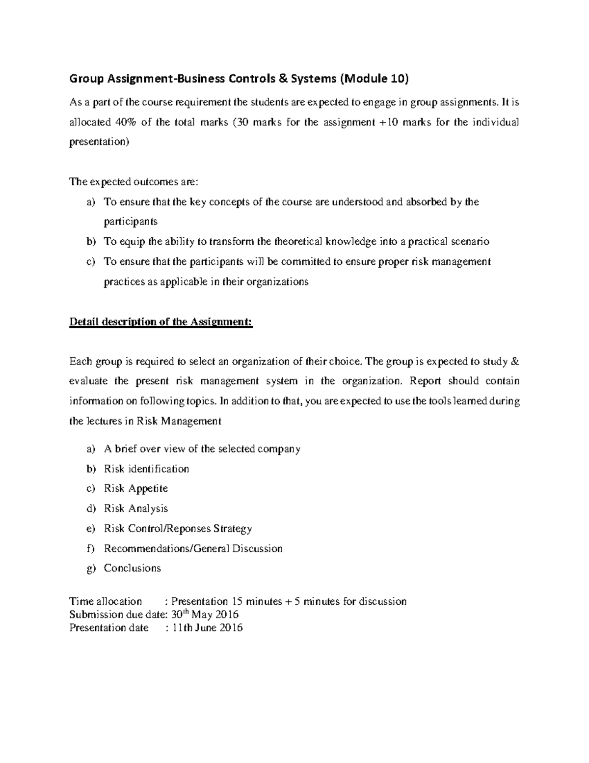 Group assignment-business controls and systems - Group Assignment-Business Controls & Systems ...