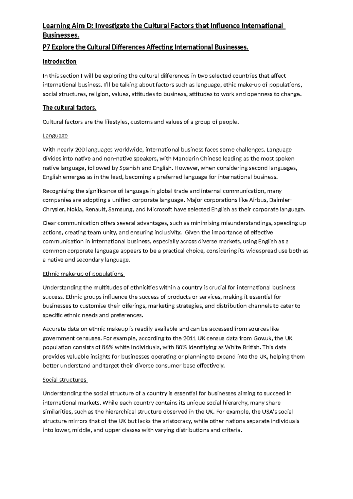 Unit 5 la d - Businesses. P7 Explore the Cultural Differences Affecting ...