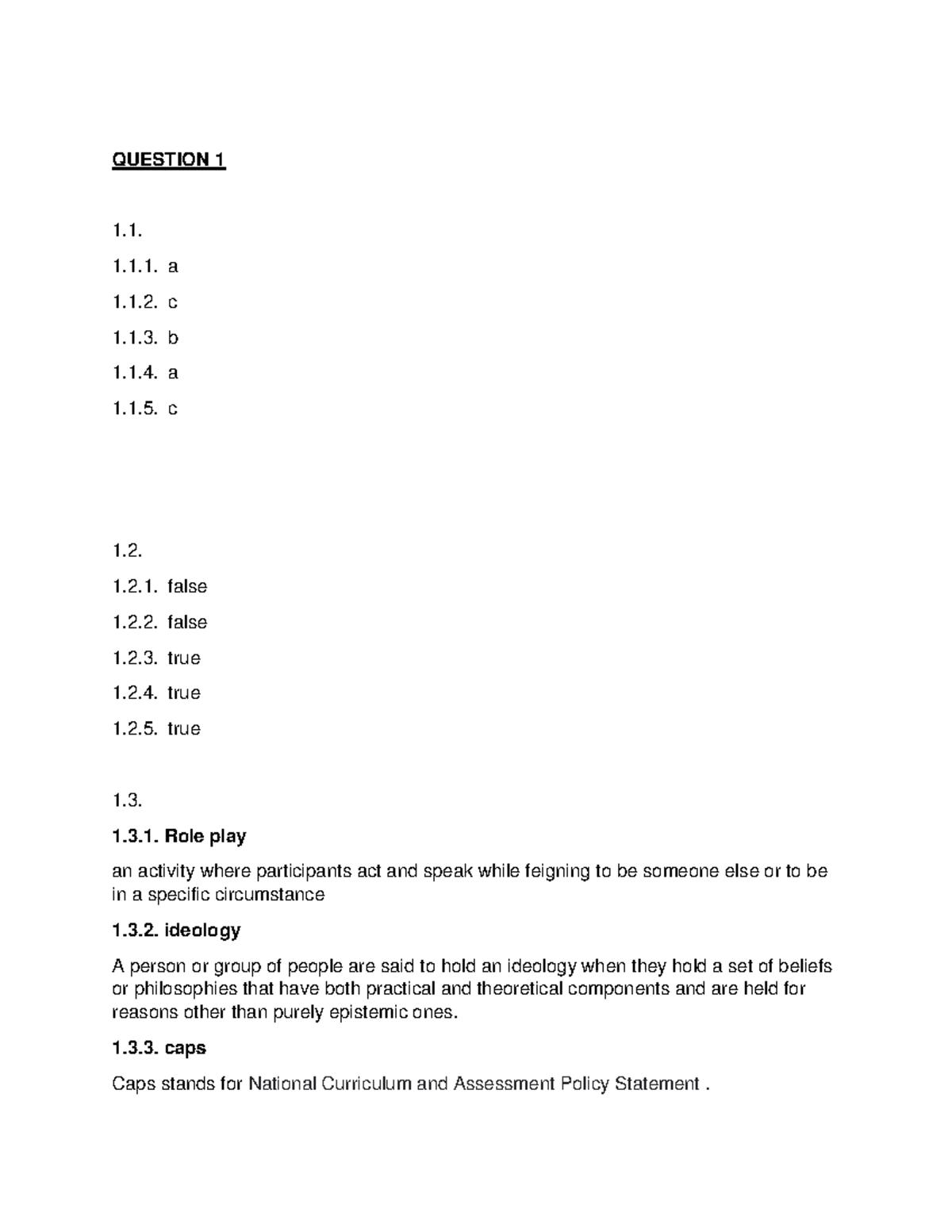 Stud - tms3714 exam memo - QUESTION 1 1. a c b a c 1. false false true ...