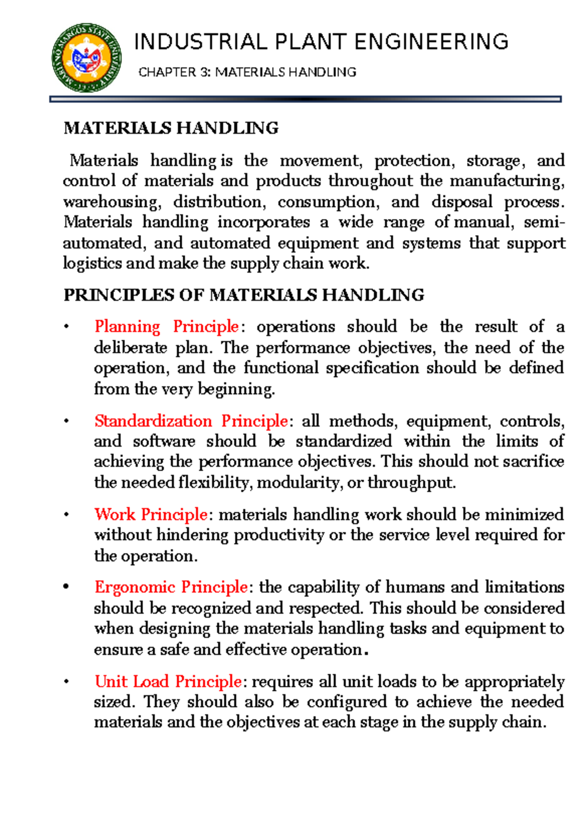 Chapter 3 - it contains lecture notes regarding materials handling ...