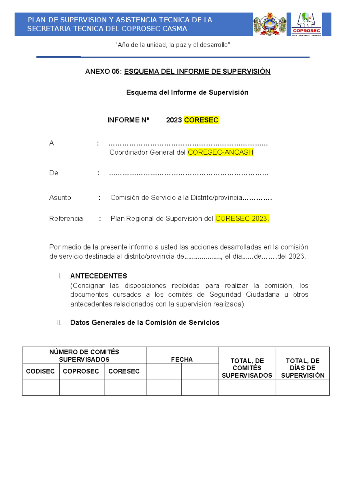 Anexo 05 - Esquema DEL Informe DE Supervisión - PLAN DE SUPERVISION Y ...