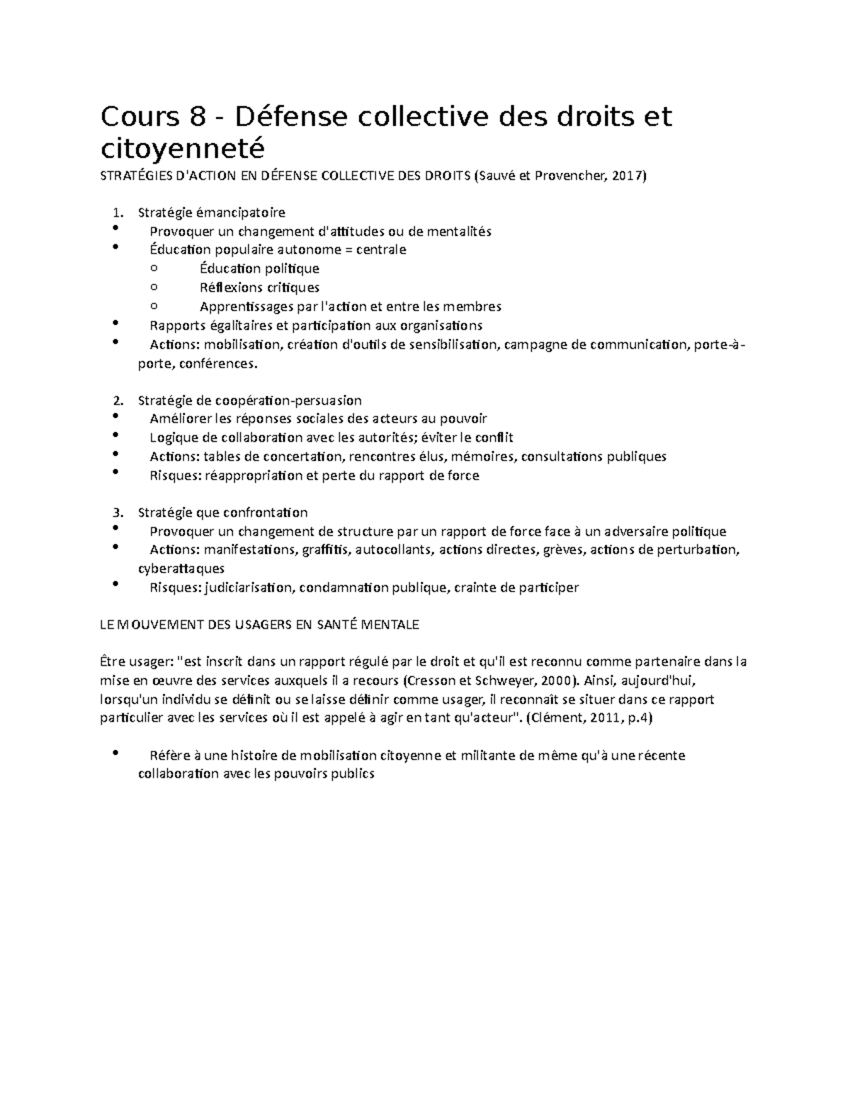 Défense collective des droits et citoyenneté - Cours 8 - Défense ...