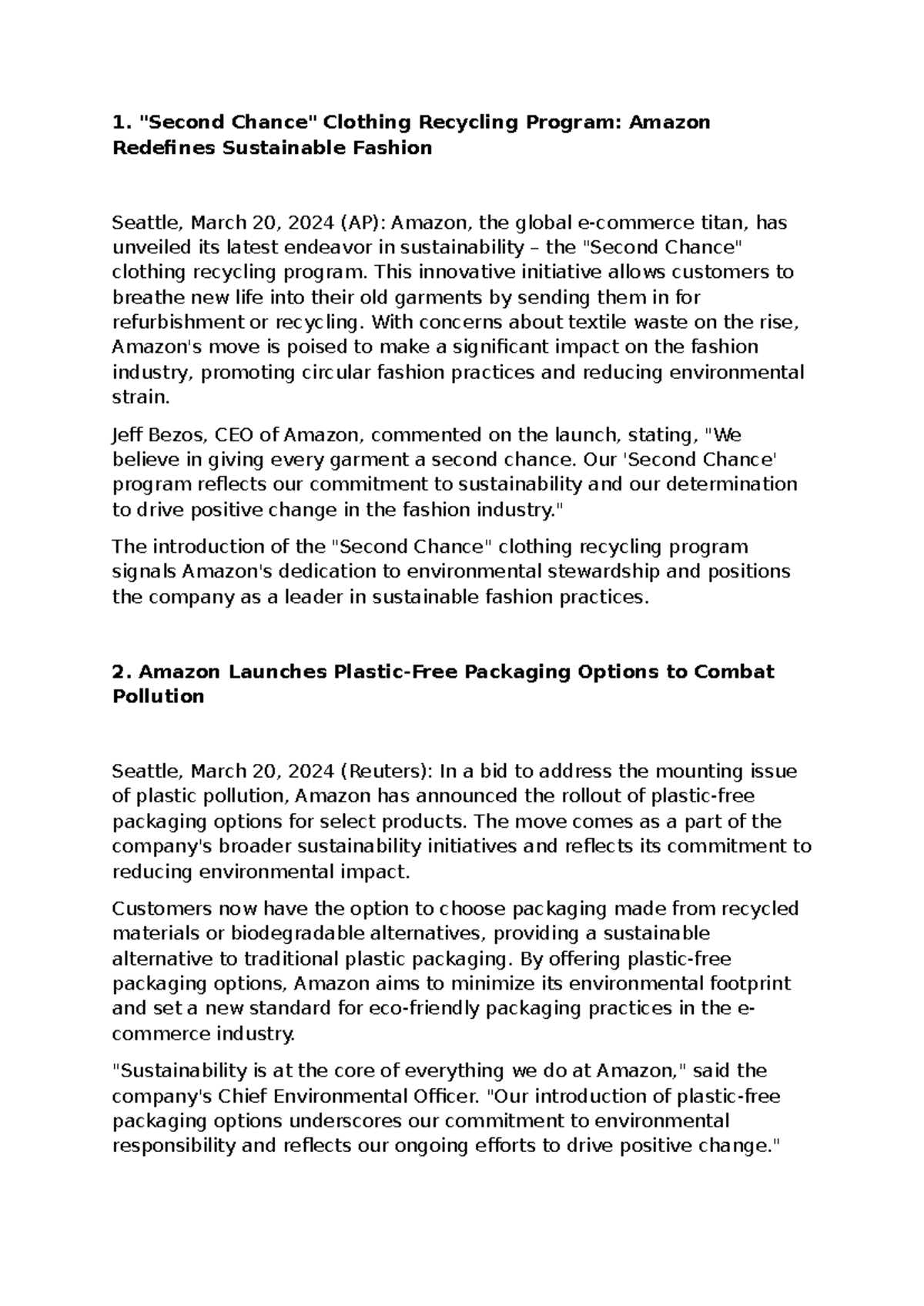 Articles news - "Second Chance" Clothing Recycling Program: Amazon ...