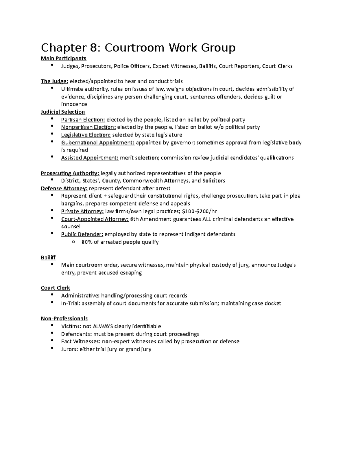 Chapter 8 Notes - Chapter 8: Courtroom Work Group Main Participants ...