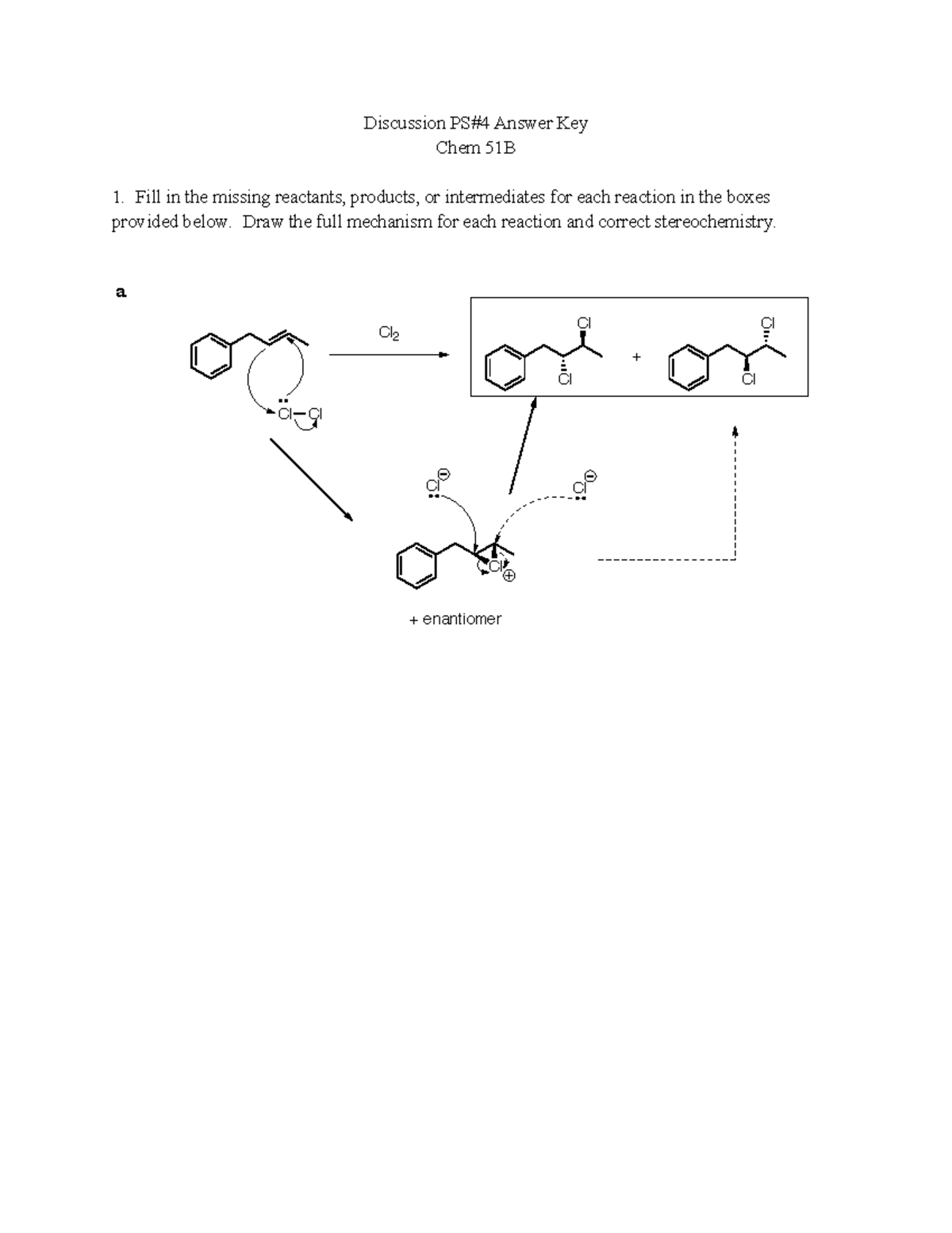Discussion PS 4 Answer Key Fill In The Missing Reactants Products