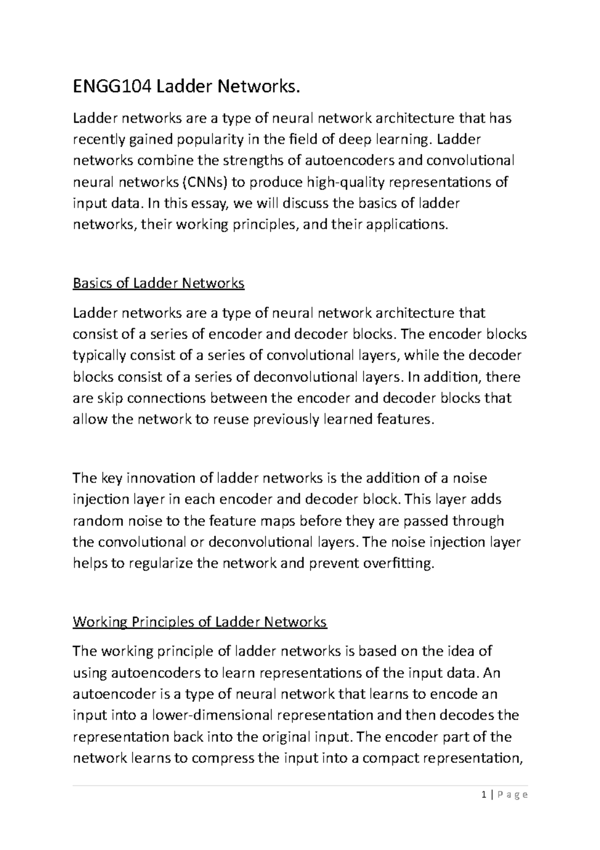 ENGG104 Ladder Networks - Ladder networks are a type of neural network ...