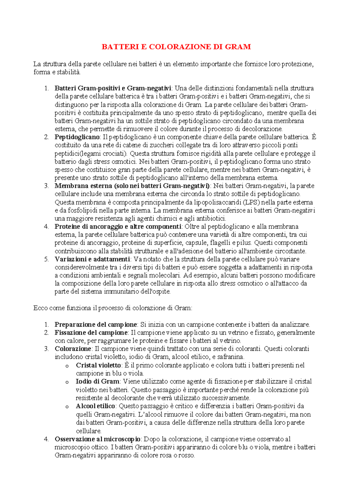 Batteri E Colorazione DI GRAM - BATTERI E COLORAZIONE DI GRAM La ...