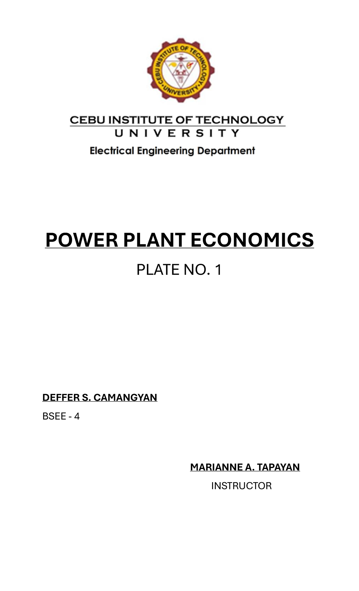 Power Plant - Cover PAGE - Bachelor of Science and Electrical ...