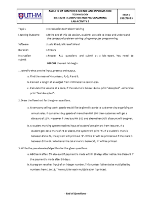 Labactivity 3 - lab - 1 LAB ACTIVITY 3 COMPUTER PROGRAMMING BIC Topics ...