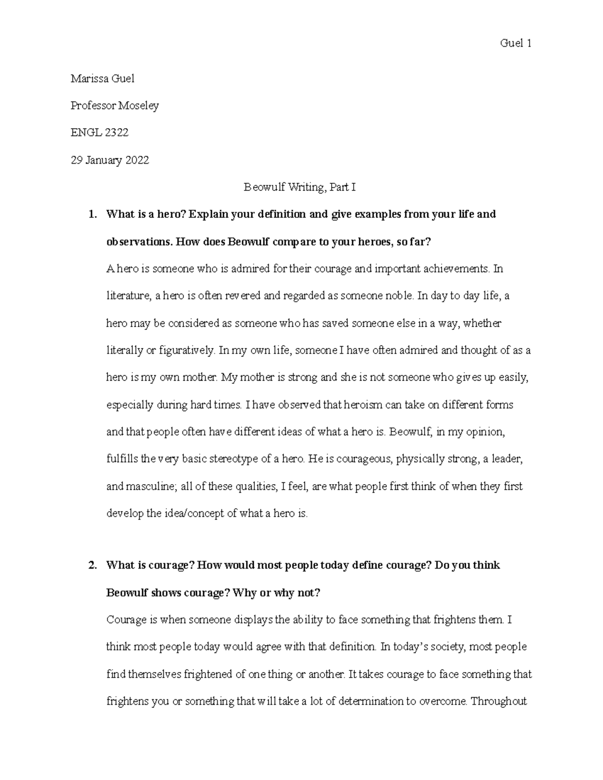 Beowulf Writing, Part I [Marissa Guel] - Guel 1 Marissa Guel Professor ...