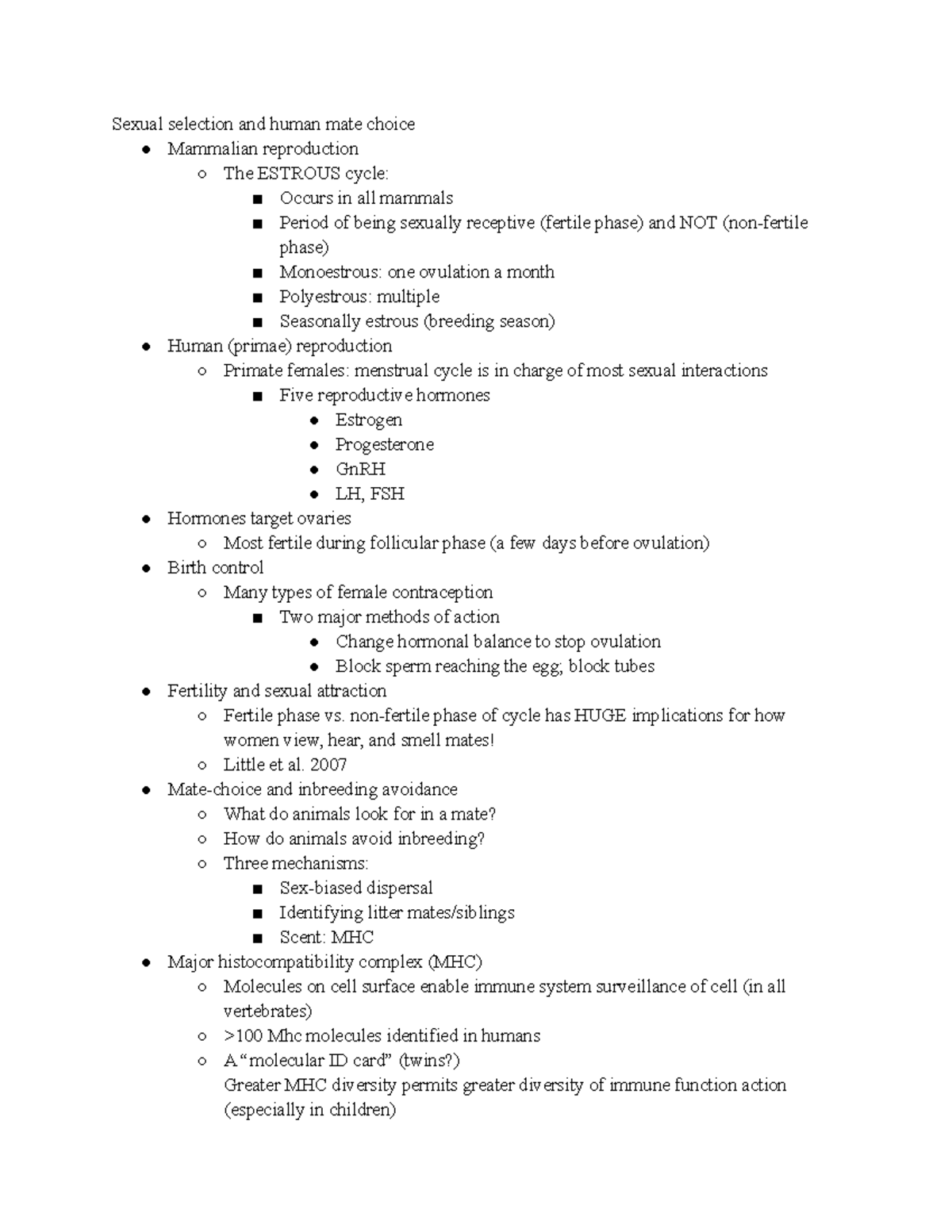 Lecture Notes - Sexual Selection - Sexual selection and human mate ...