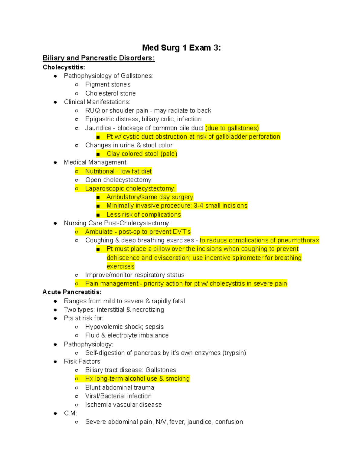 Med Surg 1 Exam 3 Review - based off LES - Med Surg 1 Exam 3 : Biliary ...