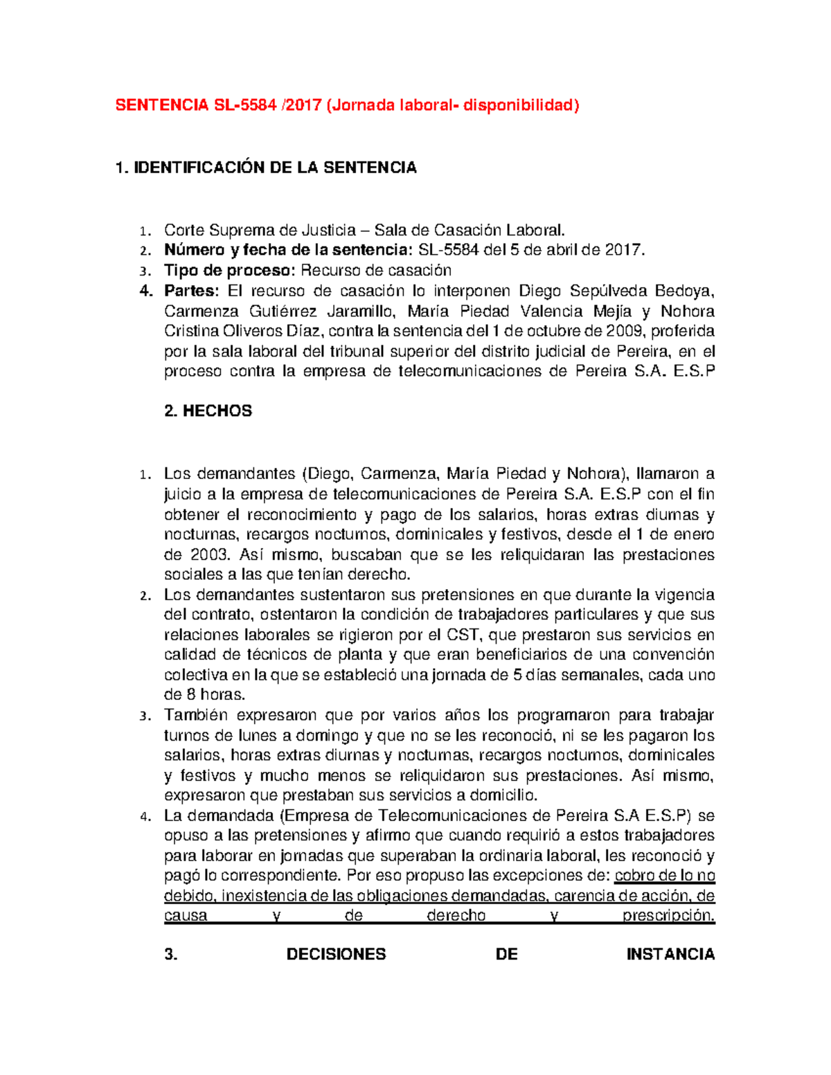 Resumen Sentencias Laboral Tercer Corte 3A - Derecho Laboral I - El ...