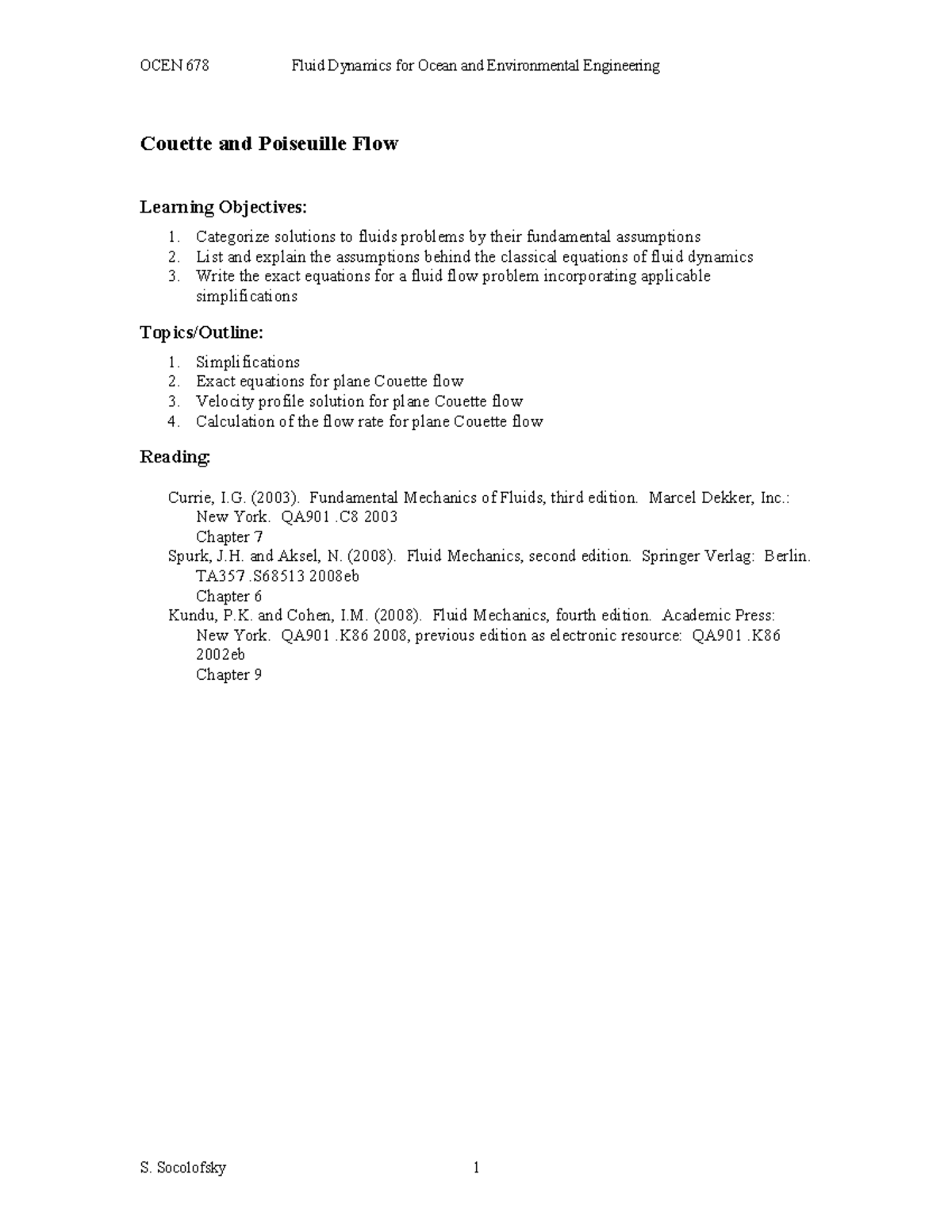 Couette - OCEN 678 Fluid Dynamics for Ocean and Environmental ...