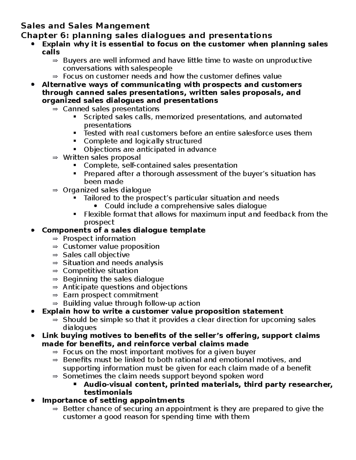 Chapter 6 Planning Sales Dialogues And Presentations Sales And