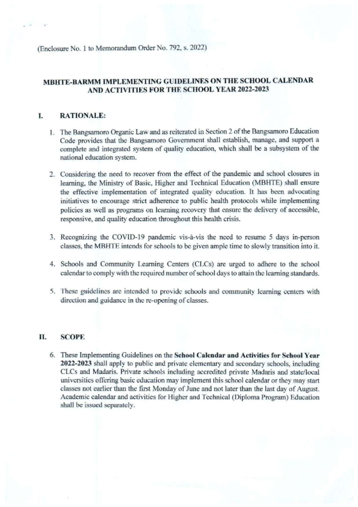 Mbhte- Barmm School Calendar AND Activities FOR THE S.Y. 2022-2023 ...