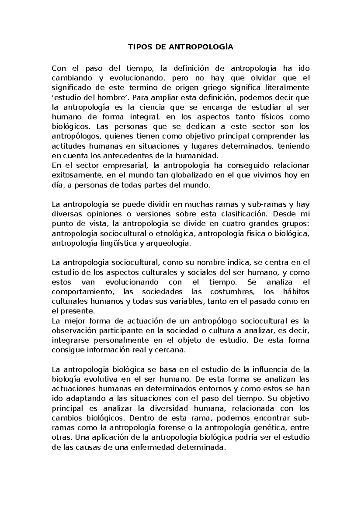 Tipos DE AntropologíA - TIPOS DE ANTROPOLOGÍA Con el paso del tiempo ...