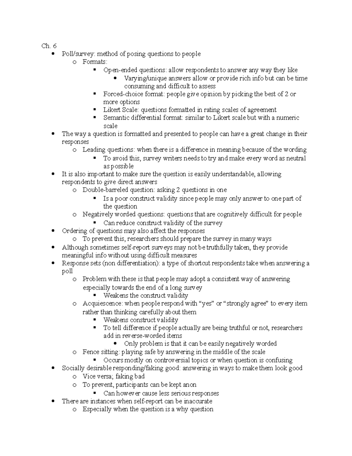 Psyc 12 ch 6 polls - Ch. 6 method of posing questions to people o ...