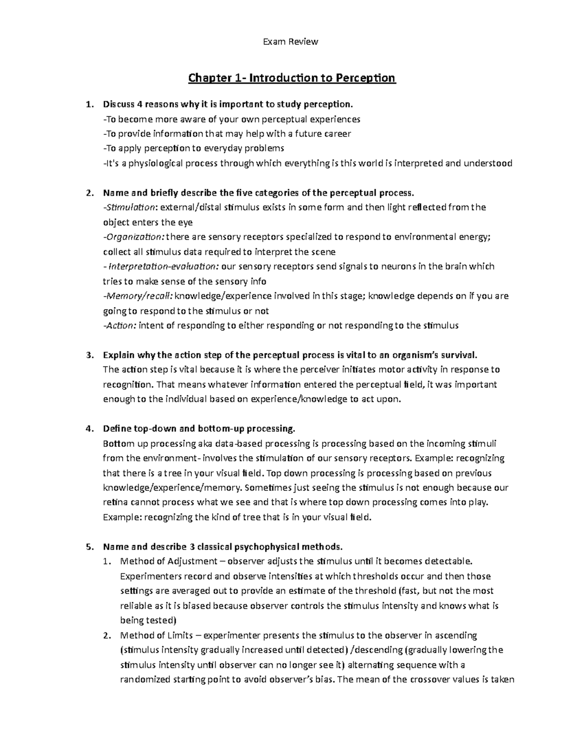 Chapter 1- Introduction to Perception Notes - Exam Review Chapter ...