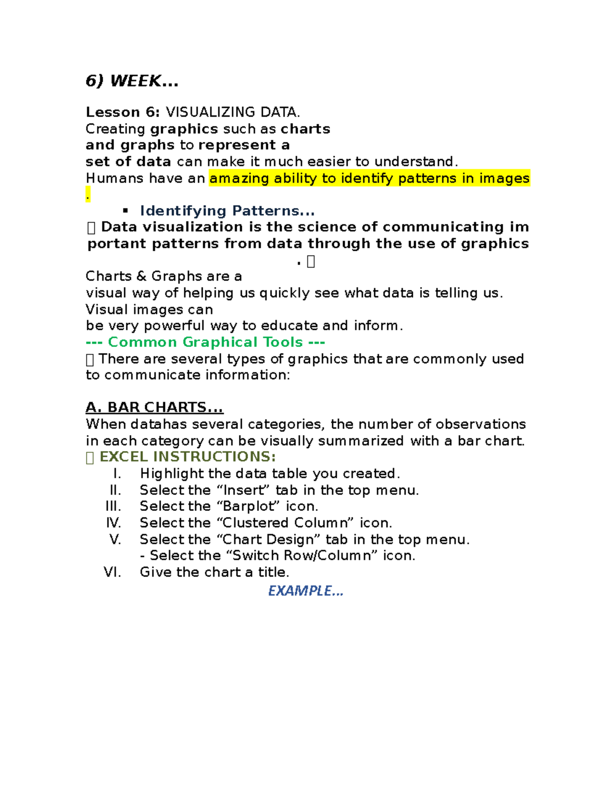 FDMAT108 Week #6 NOtes - 6) WEEK... Lesson 6: VISUALIZING DATA ...