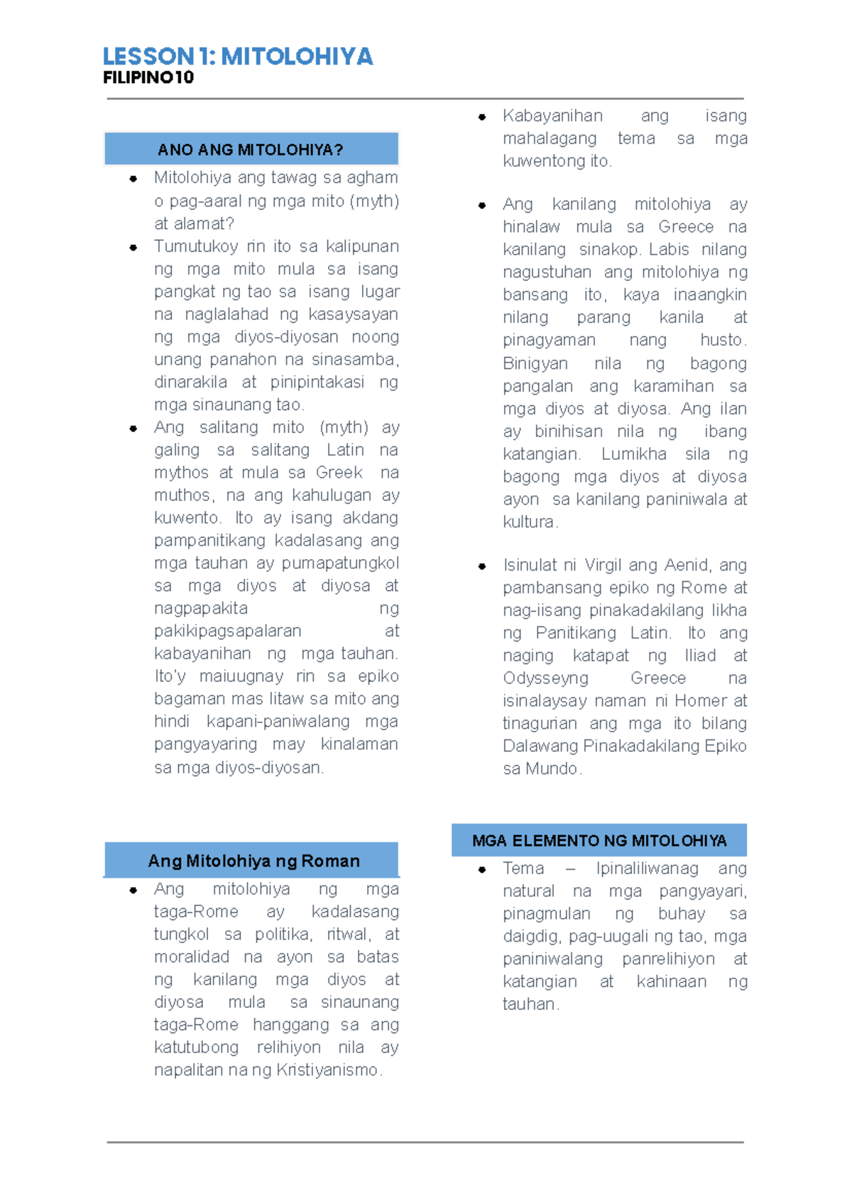 Filipino 10 Module 1 - FILIPINO 10 ANO ANG MITOLOHIYA? Mitolohiya ang tawag sa agham o pag-aaral ...