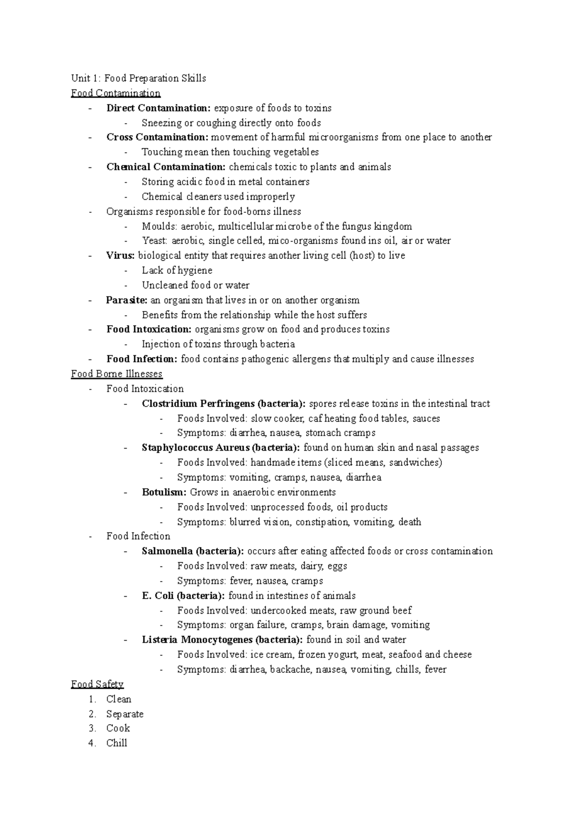 Food and Nutrition Exam Notes - Google Docs - Unit 1: Food Preparation ...