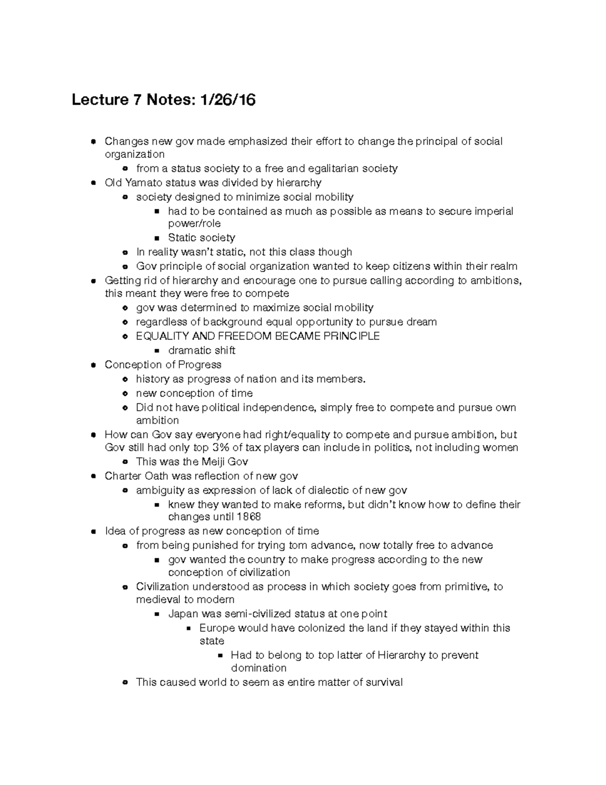 Hist 9C - Lecture 7 - Lecture Notes - Lecture 7 Notes: 1/26/16 Changes ...