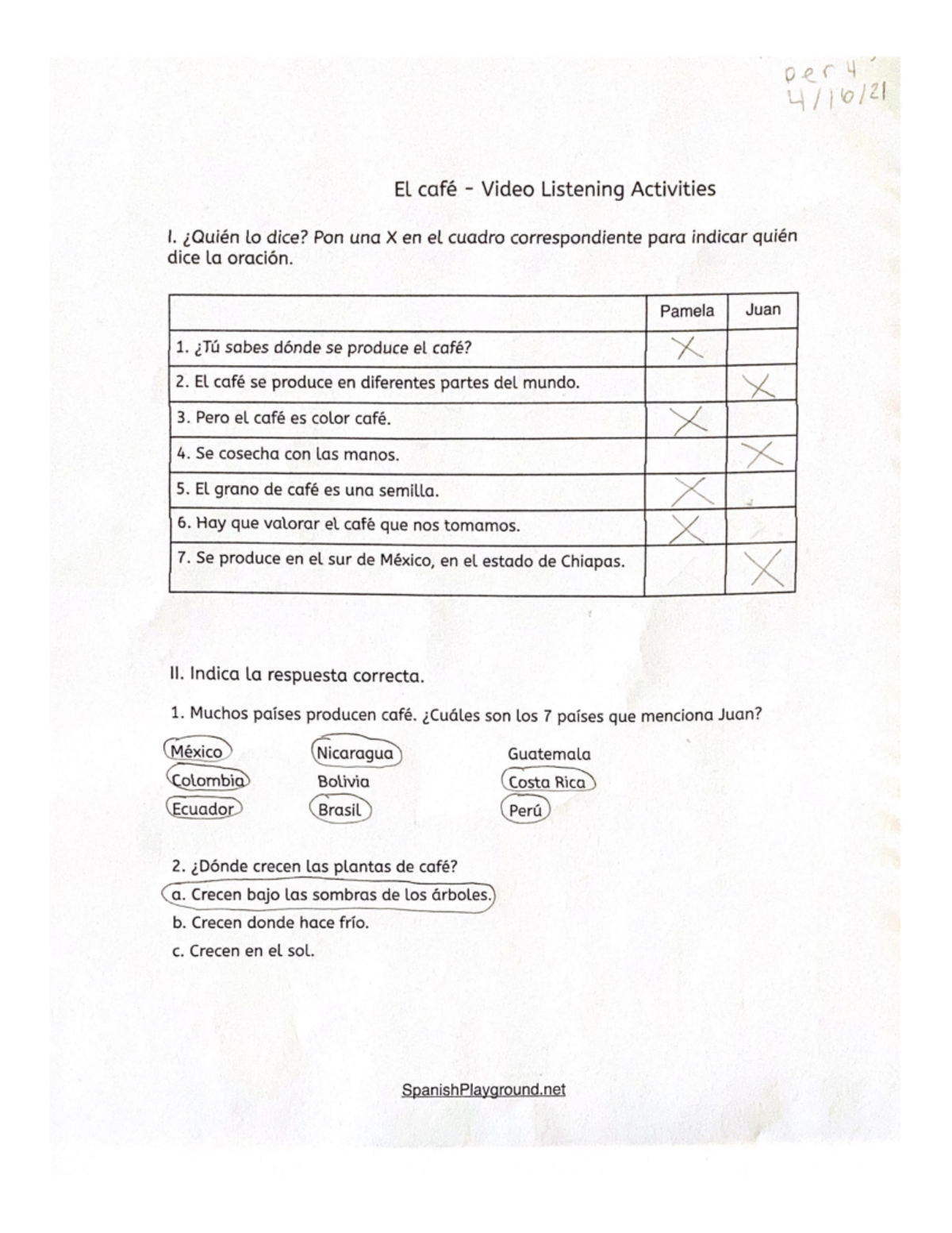 El café - Video Listening Activities worksheet - SPA 1 - Studocu