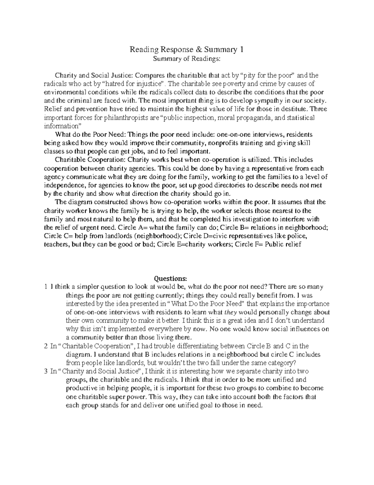 Social Welfare Reading Response 3 - Reading Response Summary 1 Summary ...