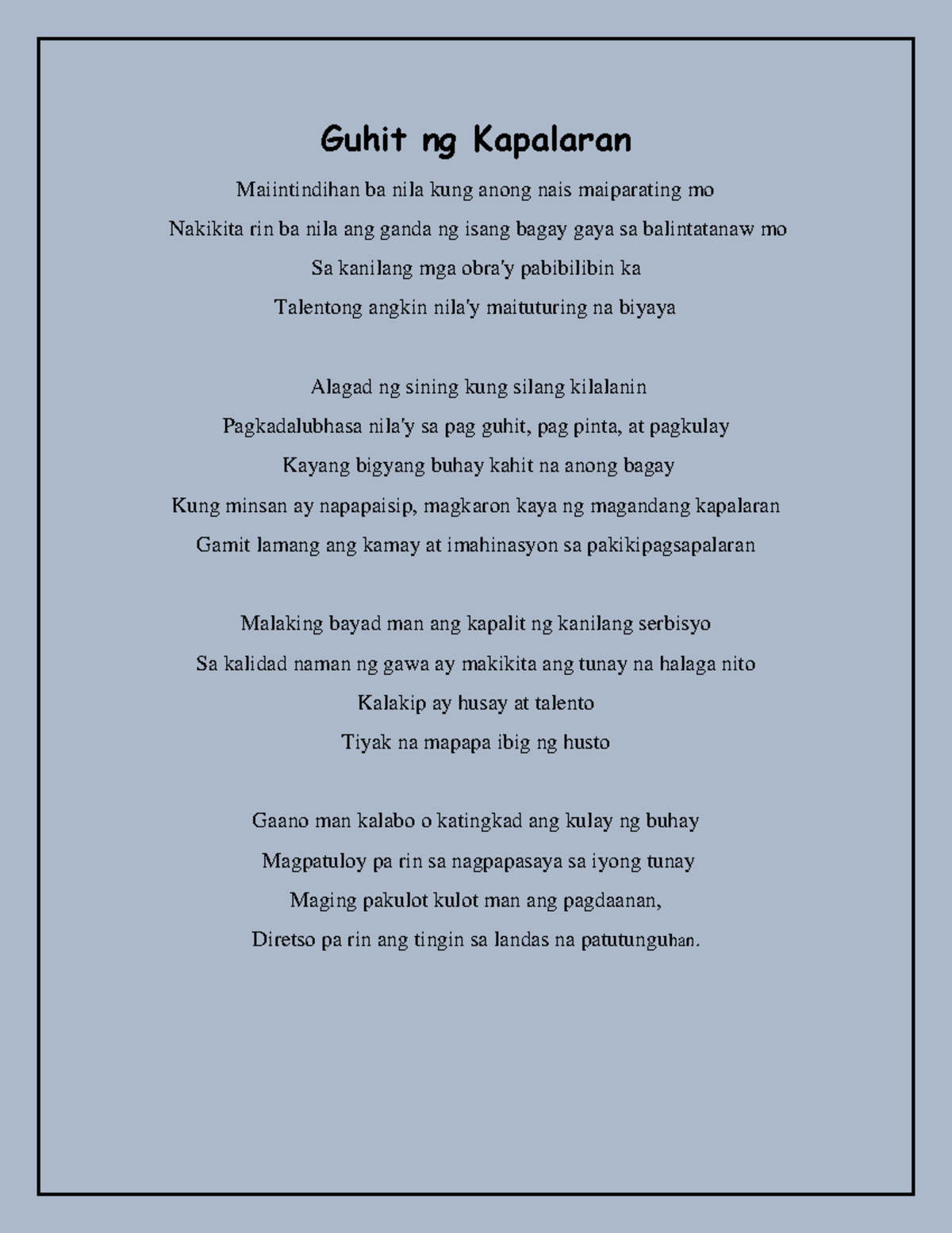 Guhit ng Kapalaran - A poem - Guhit ng Kapalaran Maiintindihan ba nila ...