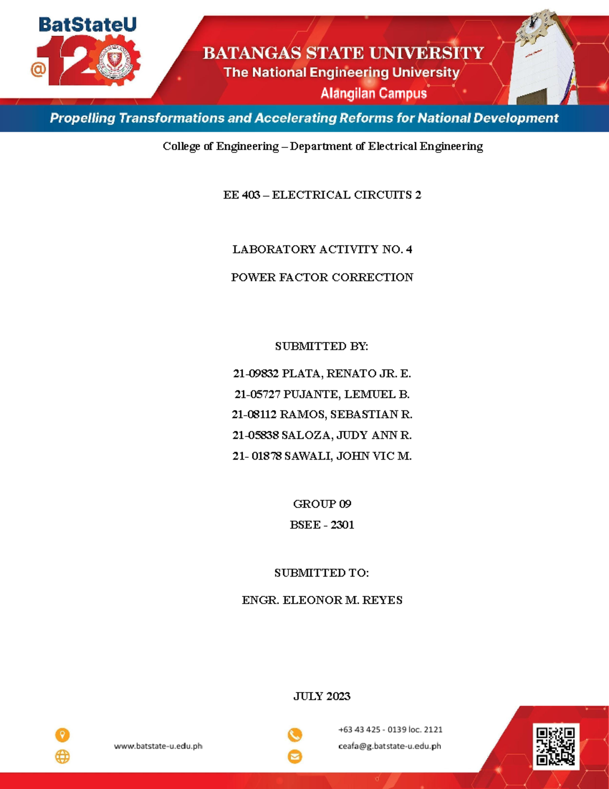 Copy of Laboratory 4 - zxfasr - EE 403 – ELECTRICAL CIRCUITS 2 LABORATORY ACTIVITY NO. 4 POWER ...