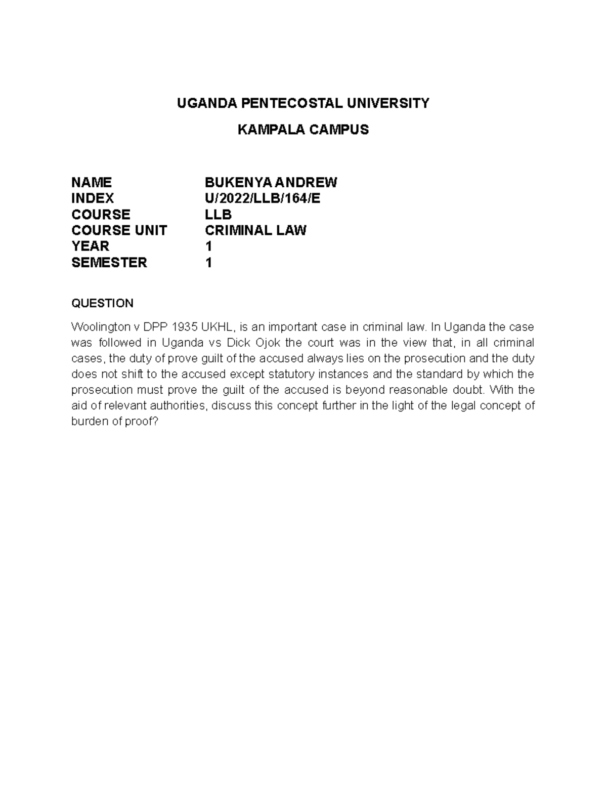 Course WORK Final - UGANDA PENTECOSTAL UNIVERSITY KAMPALA CAMPUS NAME ...