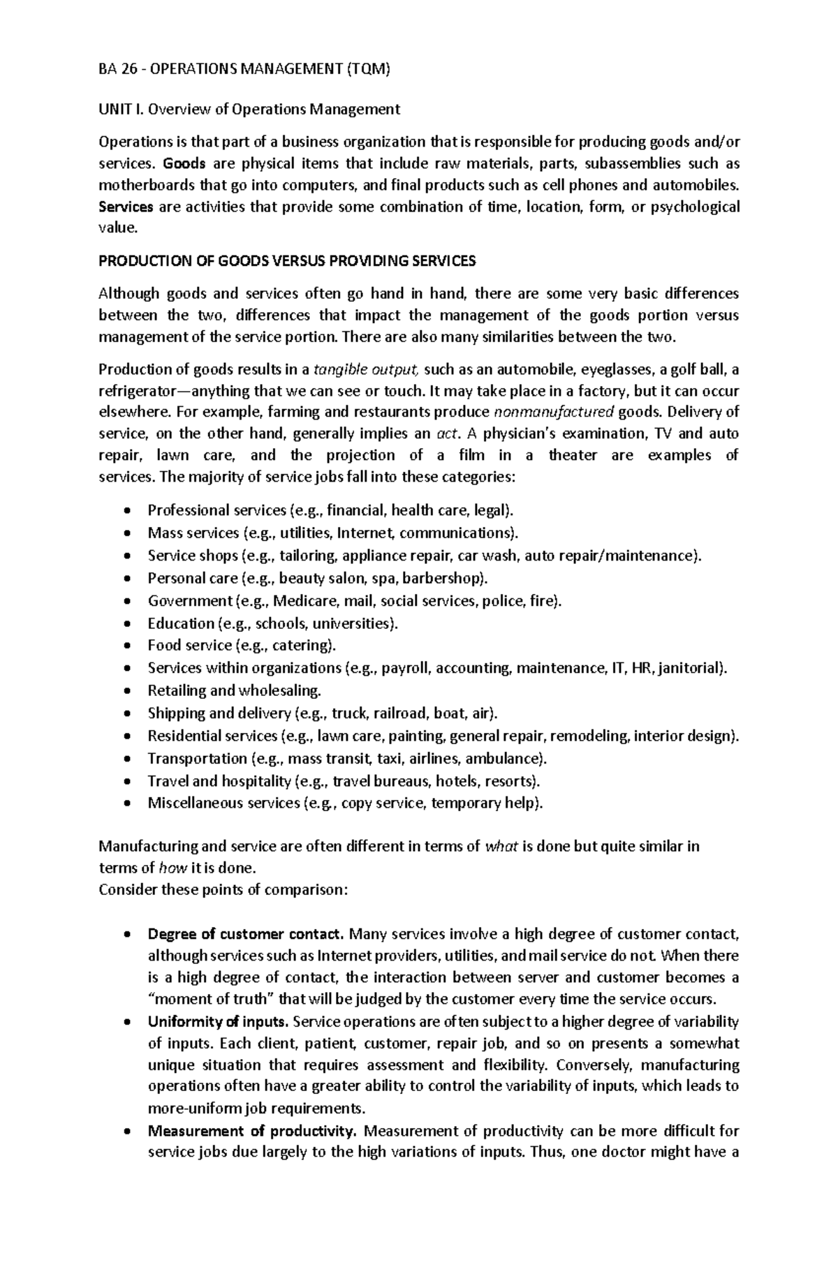 Operations- Management-lecture - UNIT I. Overview of Operations ...