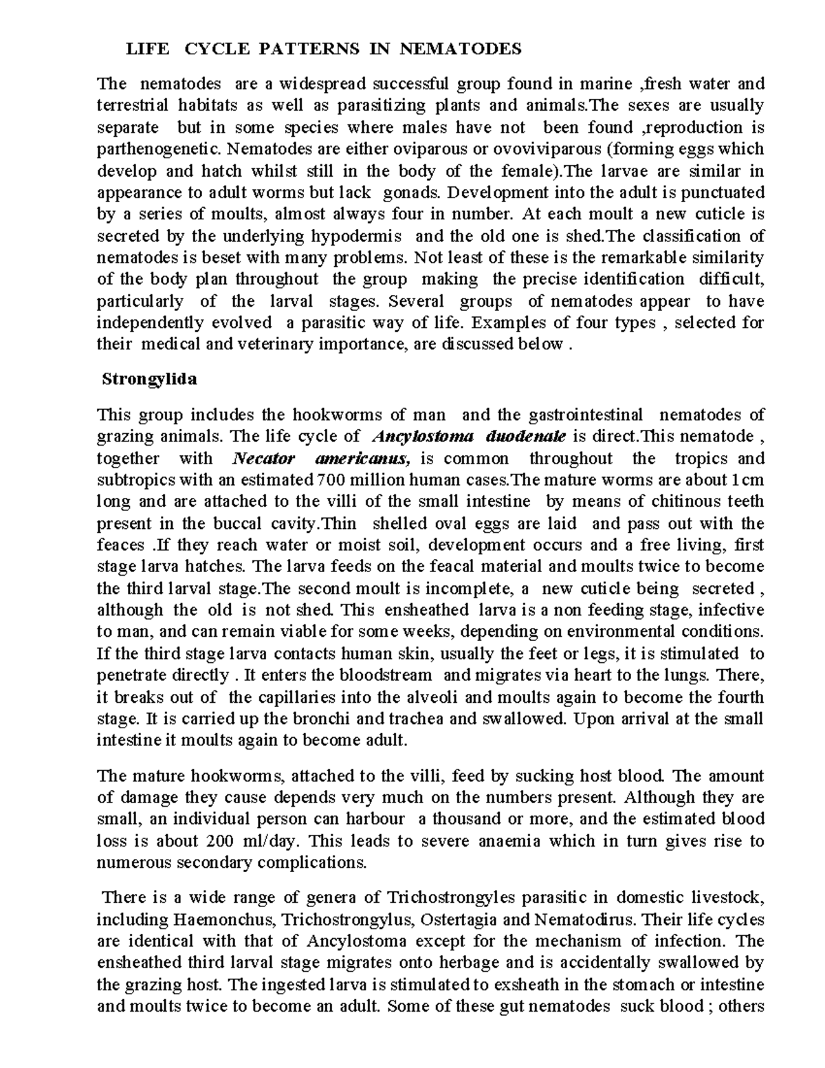 Zoology ZOO15103 CR 15 2811031344 - LIFE CYCLE PATTERNS IN NEMATODES ...