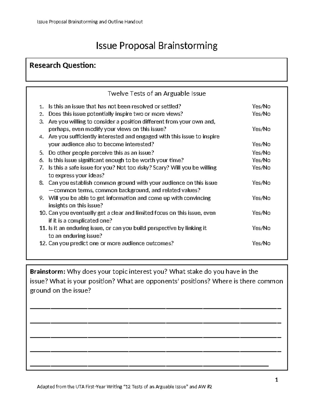 Yatron IP Brainstorming and Outline - 1 Brainstorm: Why does your topic ...