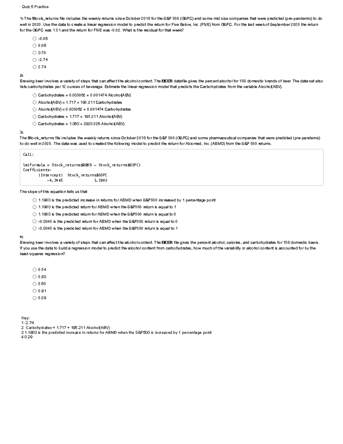 Quiz 5 Practice////. /// - STA 371 - University of Texas - Studocu
