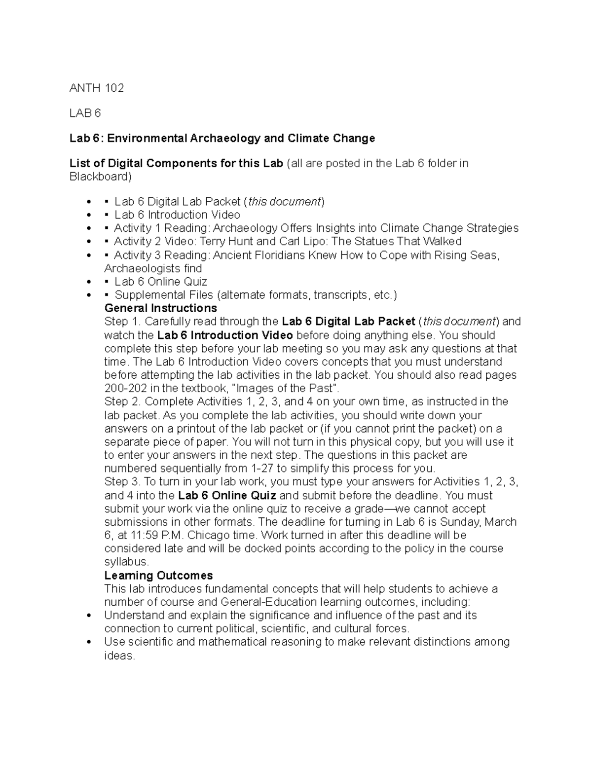 ANTH 102 Lab 6 Example - ANTH 102 Lab 6 - ANTH 102 LAB 6 Lab 6: Environmental Archaeology and ...