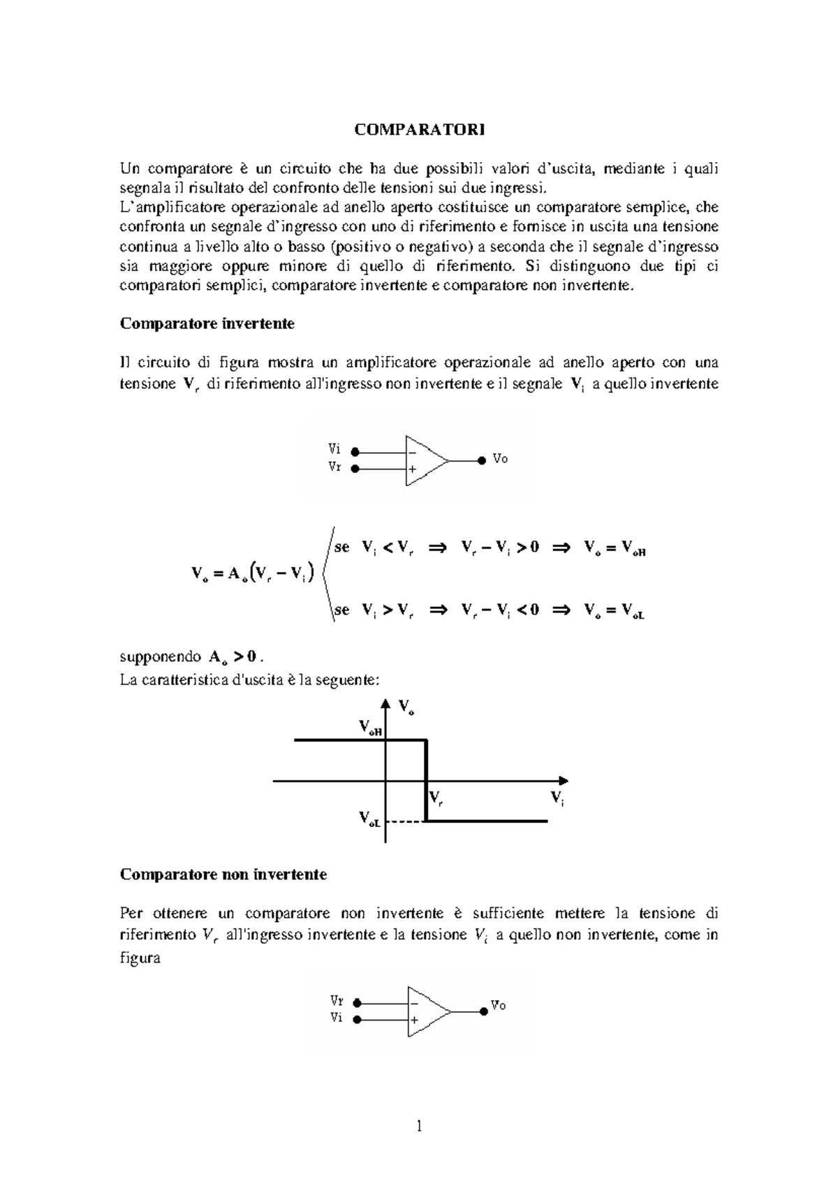 Comparatori Dispensa - COMPARATORI Un comparatore è un circuito che ha ...