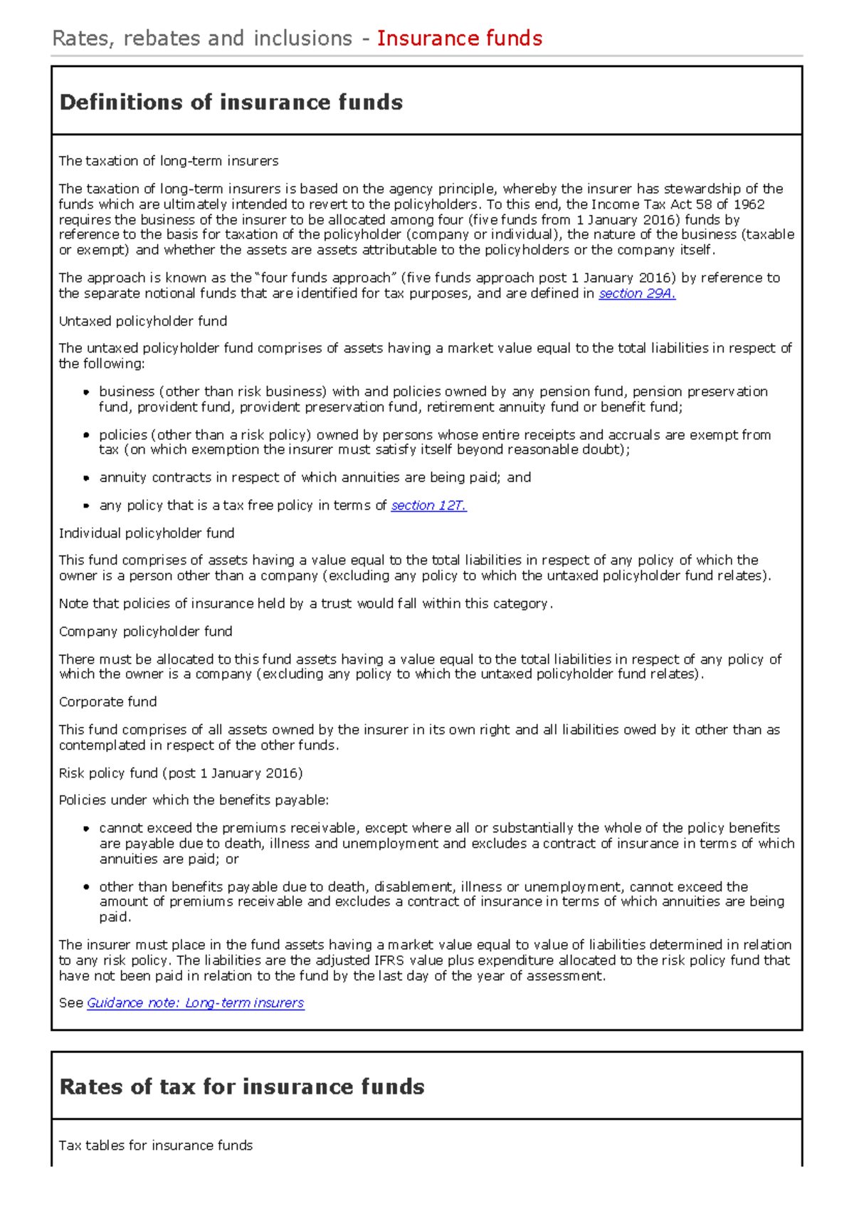 Insurance funds - Rates, rebates and inclusions ­ Insurance funds ...