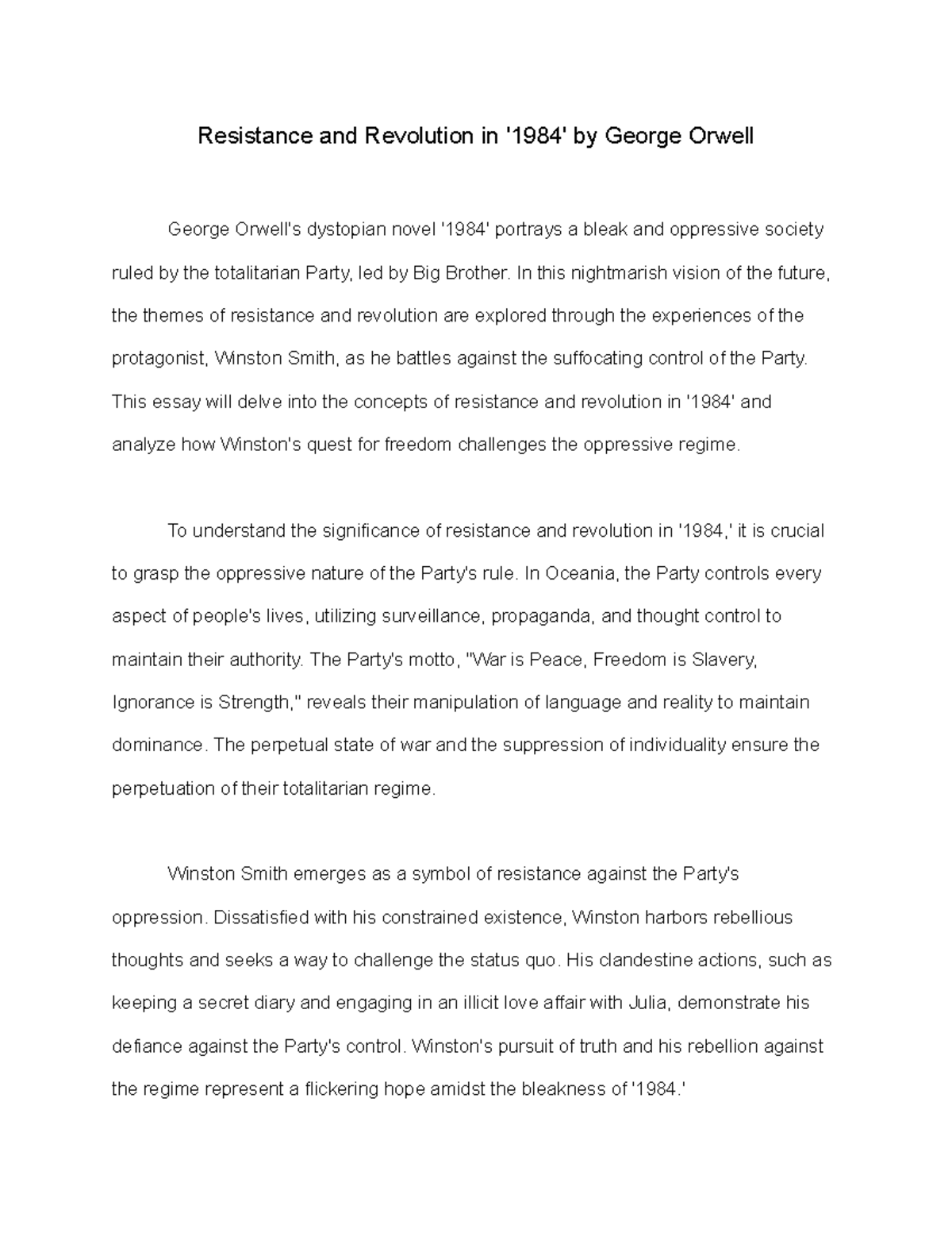 Resistance and Revolution in '1984' by George Orwell - Resistance and ...