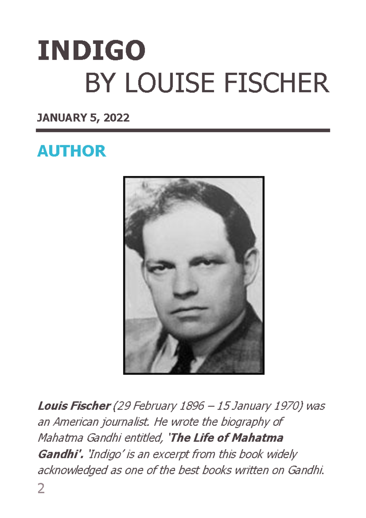 Indigo class 12 - Sample Task - INDIGO BY LOUISE FISCHER JANUARY 5 ...