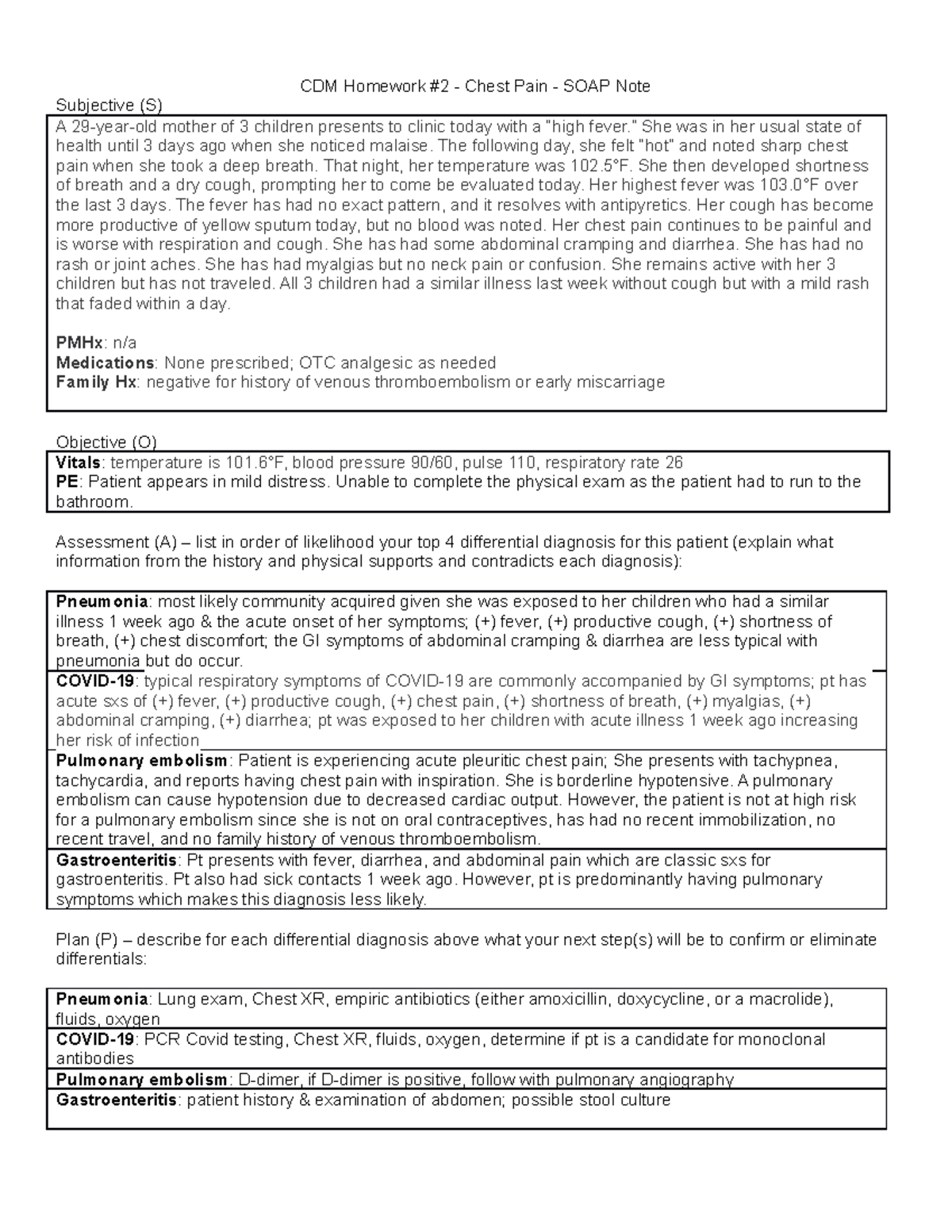 Chest Pain Clinical Diagnosis - CDM Homework #2 - Chest Pain - SOAP ...