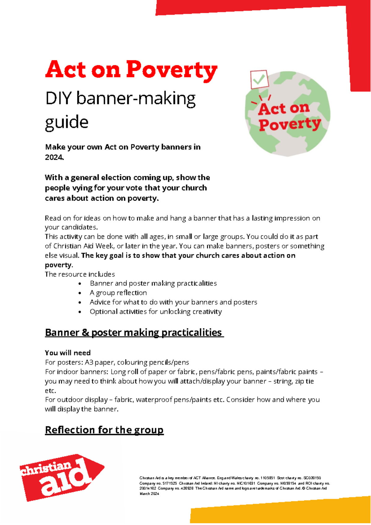 General election diy banner - Christian Aid is a key member of ACT ...