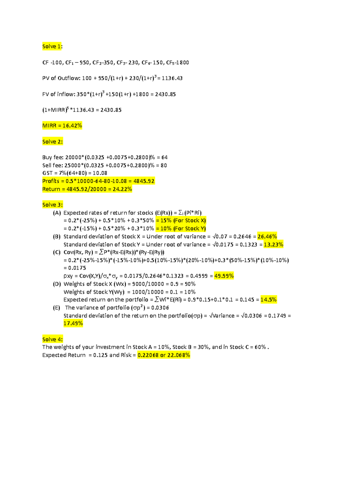 Assignment 3 Equity - Solve 1: CF -100, CF 1 – 950, CF 2 -350, CF 3 ...
