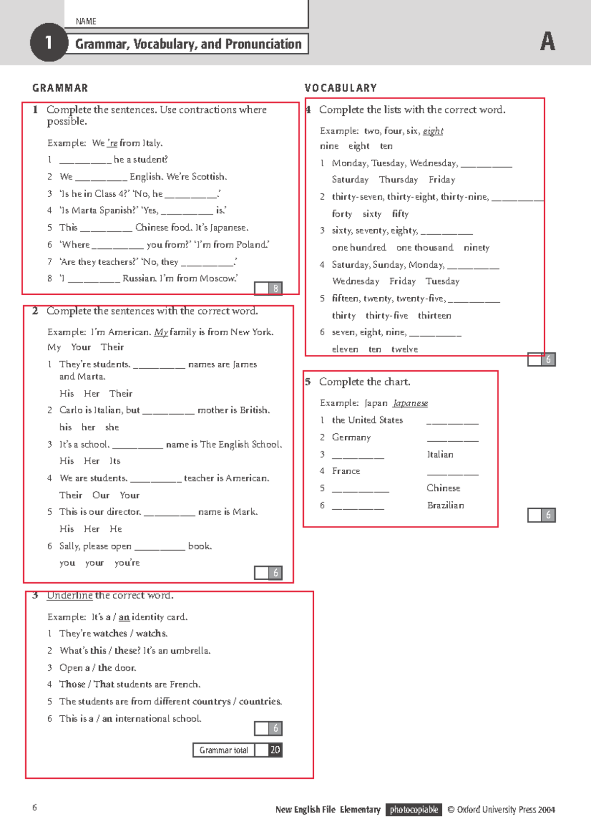 022024 progress test ele 1 2 - A 1 Grammar, Vocabulary, and ...