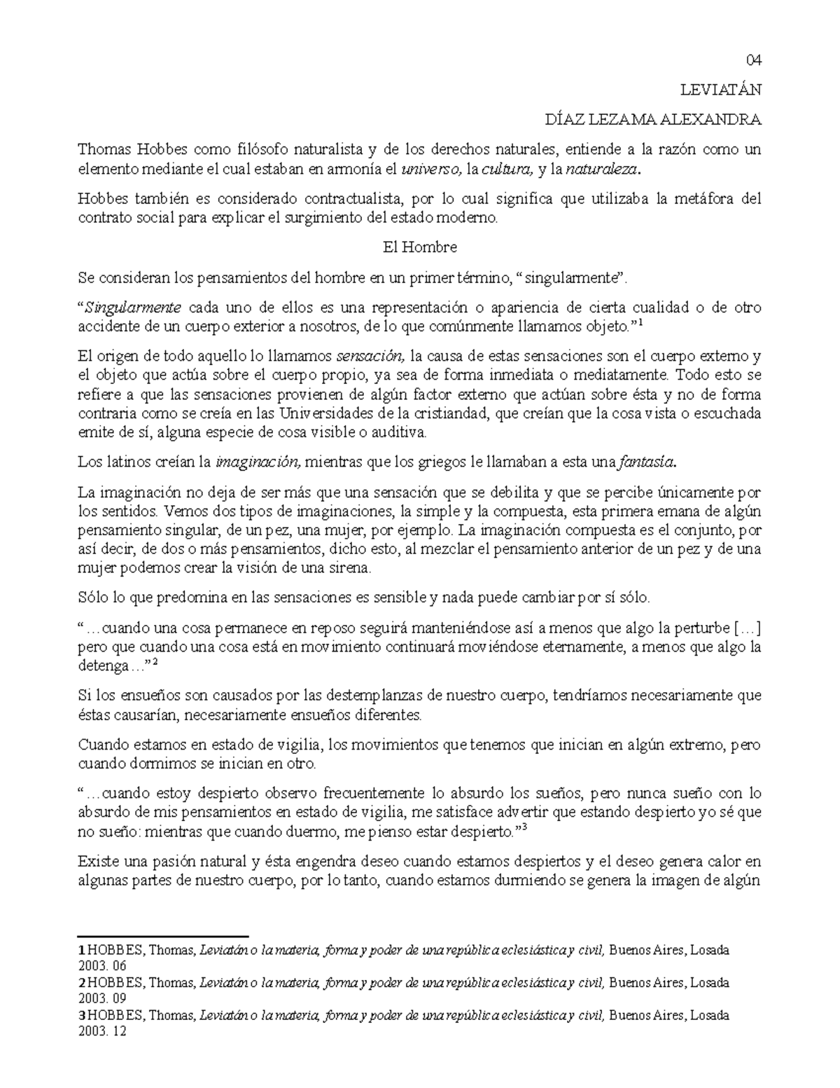 Leviatan - Reporte de lectura tres cuartillas. - El leviatán - 04 ...