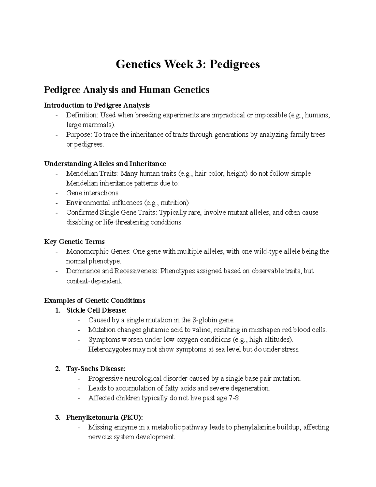 Week 3 Pedigrees - Genetics Week 3: Pedigrees Pedigree Analysis and ...