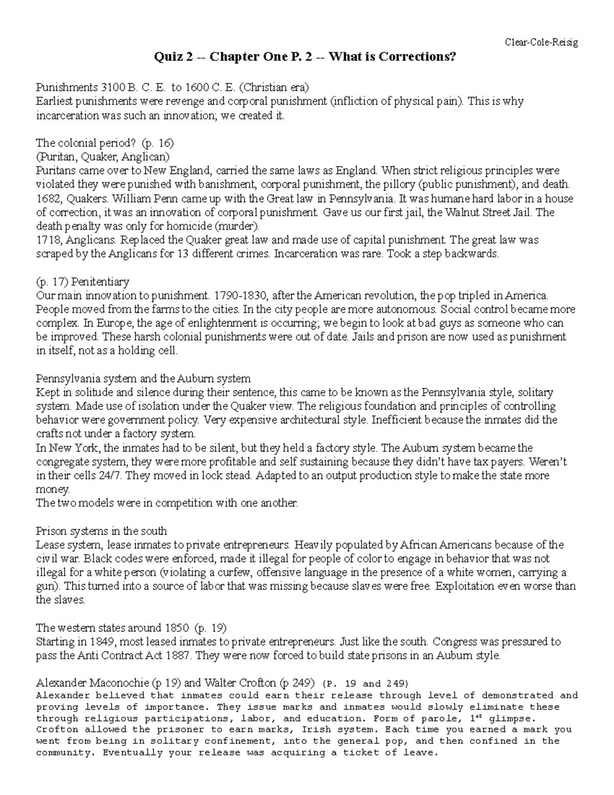 What is Corrections - Clear-Cole-Reisig Quiz 2 - Chapter One P. 2 ...