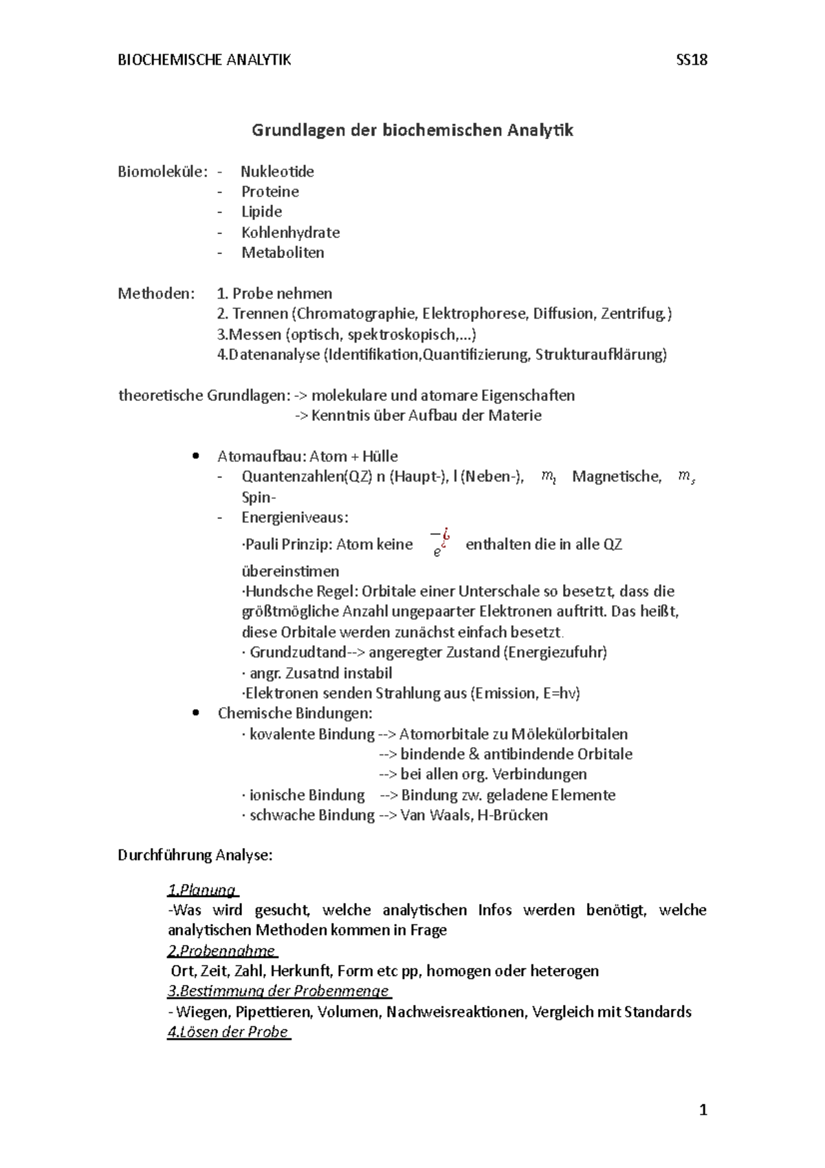 1. Grundlagen bioch. Analytik - BIOCHEMISCHE ANALYTIK SS18 Grundlagen ...